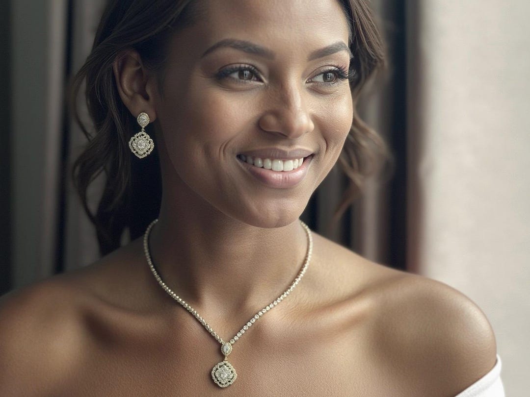 Dainty Bridal Jewelry Set, Gold Necklace and Earring Set for Brides ...