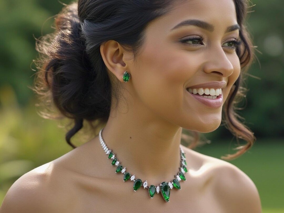 Emerald Green Bridal Jewelry Set, Wedding Earrings and Necklace for ...