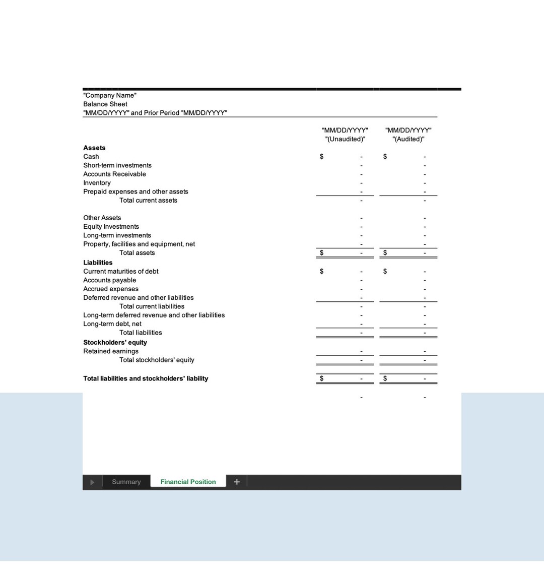 Balance Sheet Template - Etsy