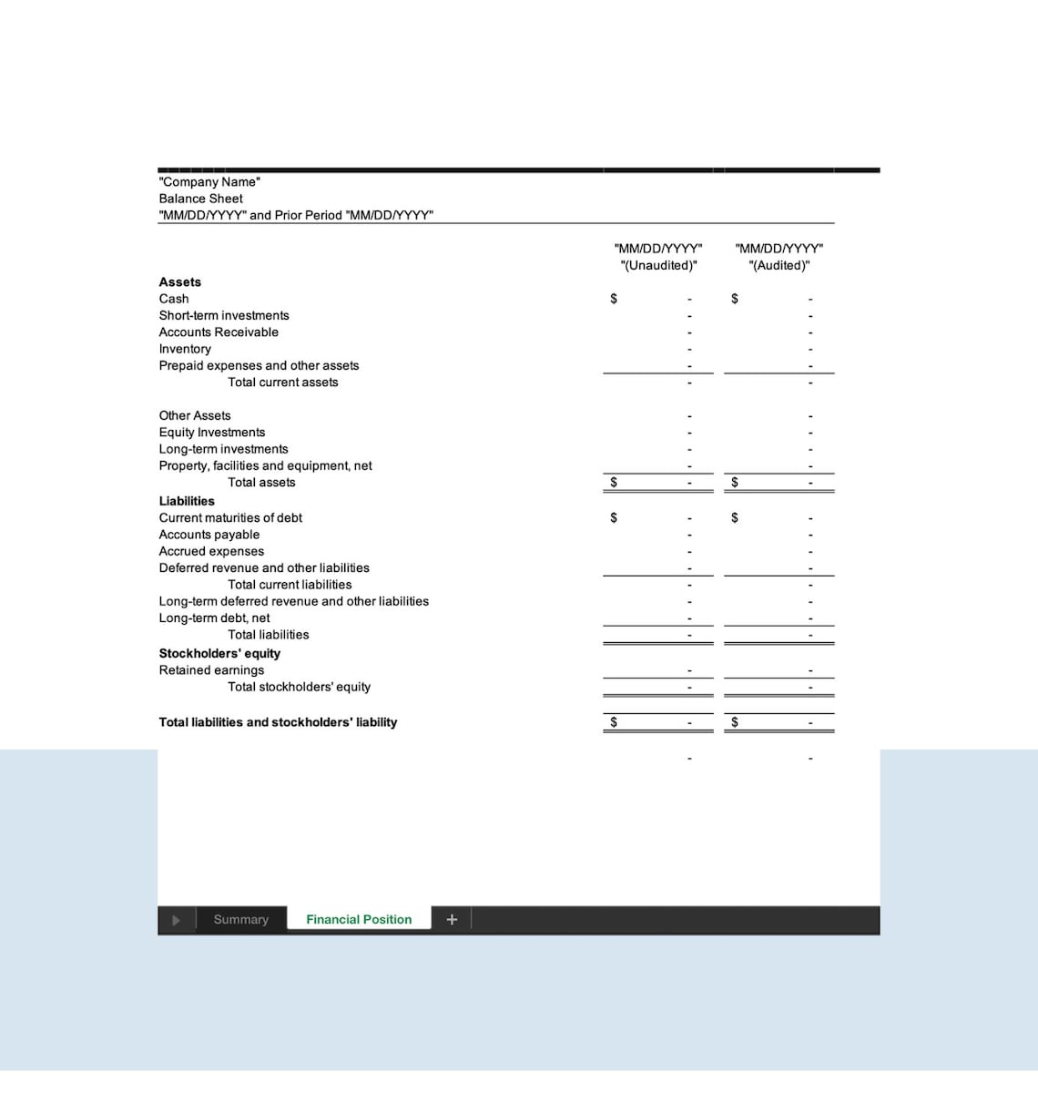 Balance Sheet Template - Etsy