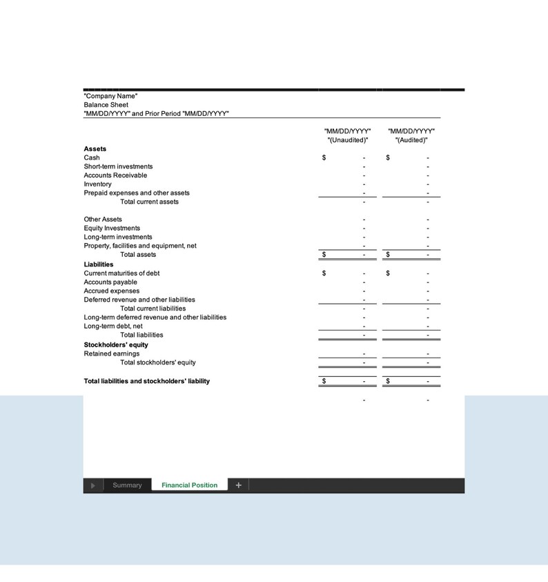 Balance Sheet Template - Etsy
