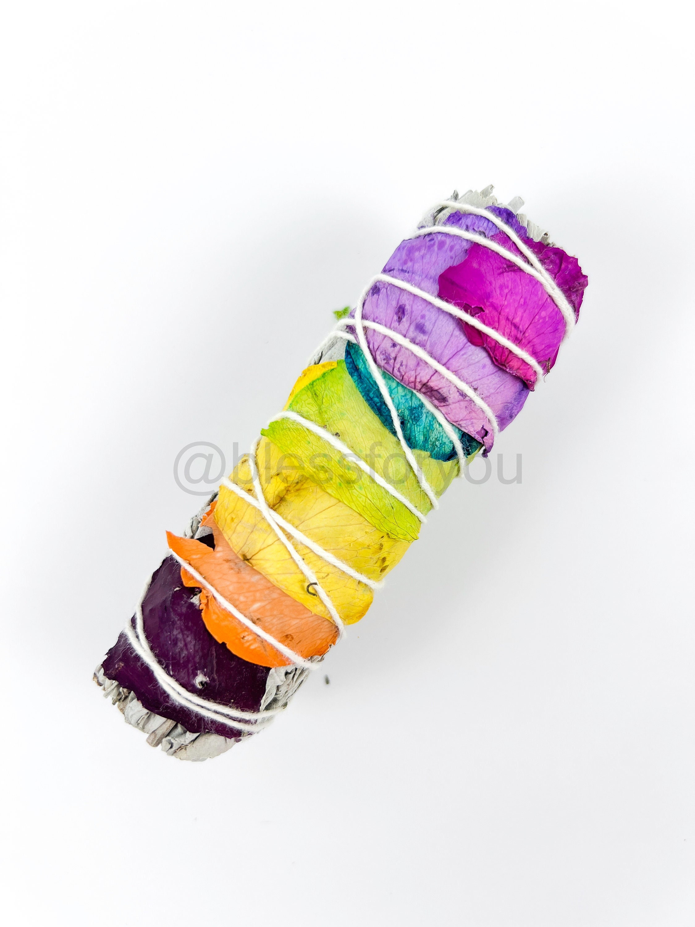 White Sage 7 Chakra Smudge Stick 4 W/rose Petals for Rituals & Cleansing - Etsy