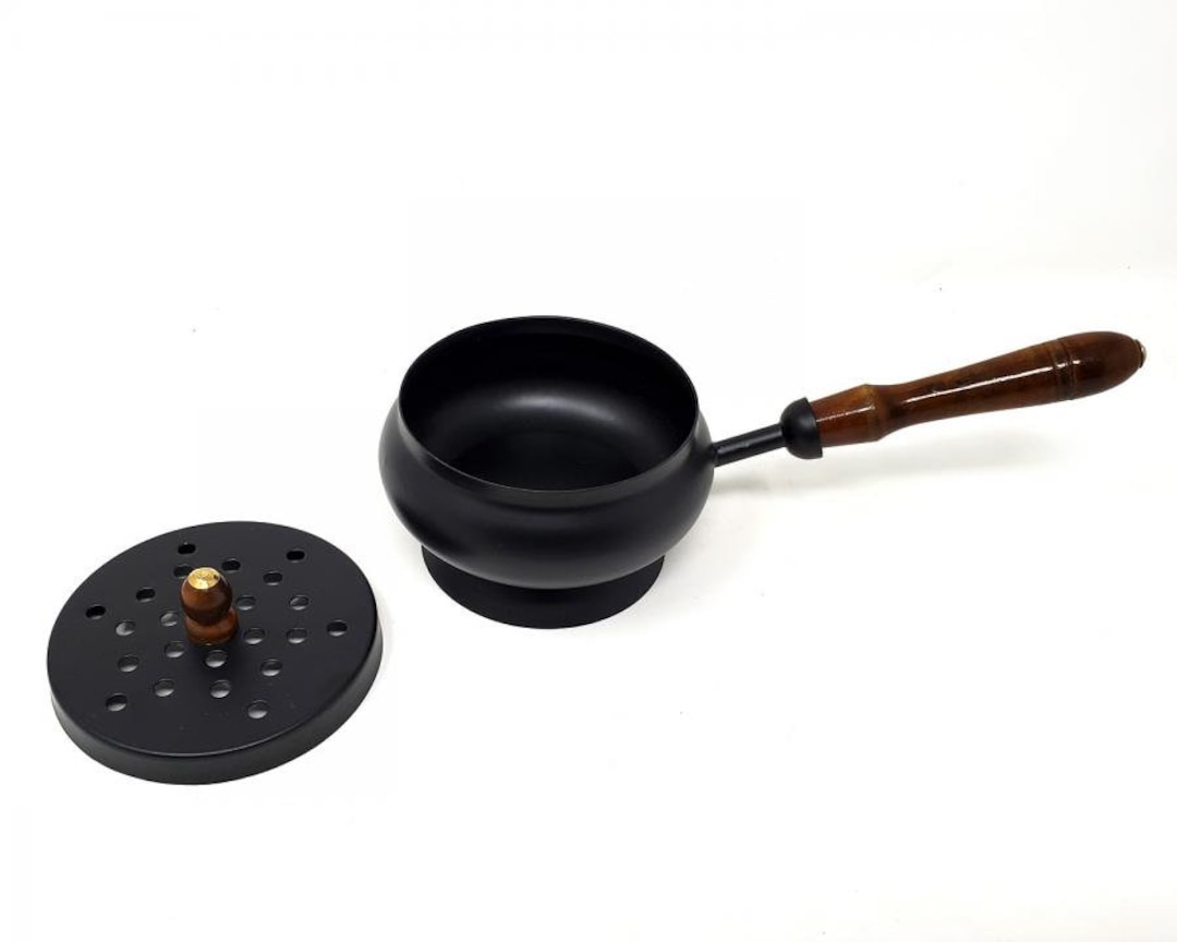 9 Iron Charcoal Burner With Lid & Wood Handle Handmade - Etsy