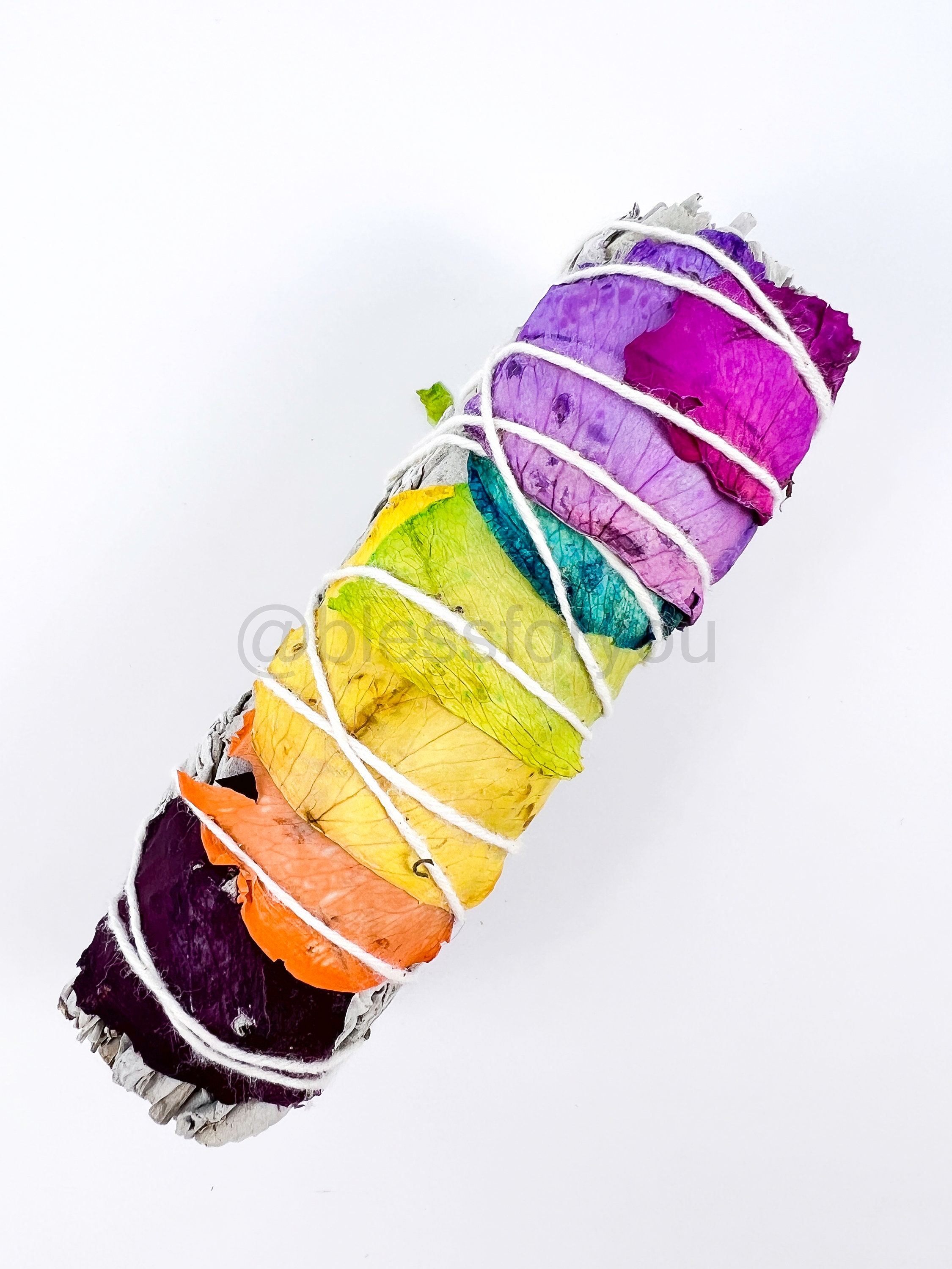 White Sage 7 Chakra Smudge Stick 4 W/rose Petals for Rituals & Cleansing - Etsy