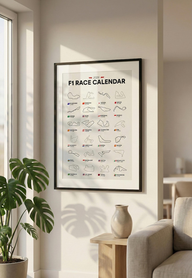 F1 2026 Race Calendar Poster Print - Formula 1 Circuit Wall Art ...