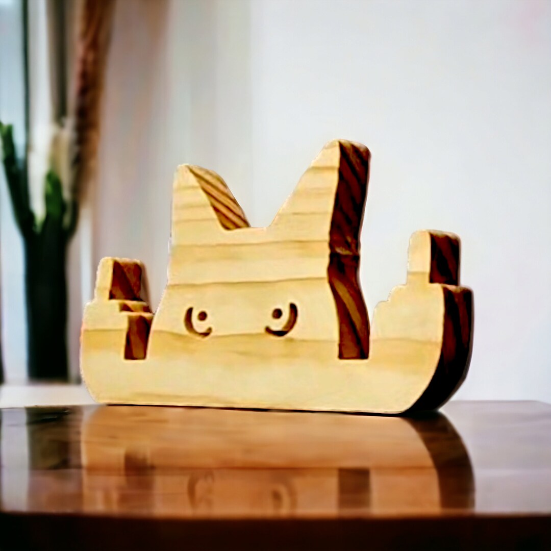 Snarky Solid Wood Middle Finger Cat Figure Walnut Pine - Etsy