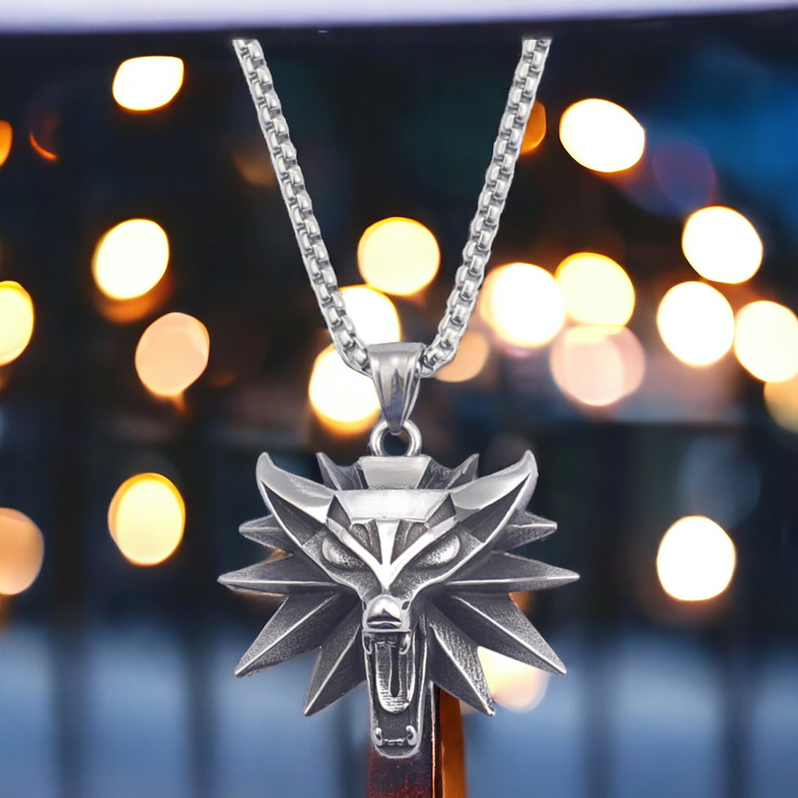 Stainless Steel Witcher Wolf Pendant Necklace, Witcher Necklace ...