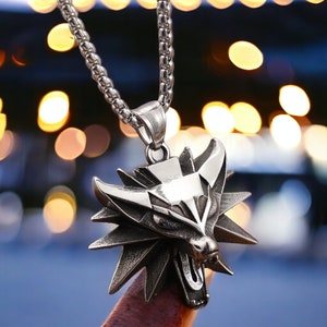 Stainless Steel Witcher Wolf Pendant Necklace, Witcher Necklace ...