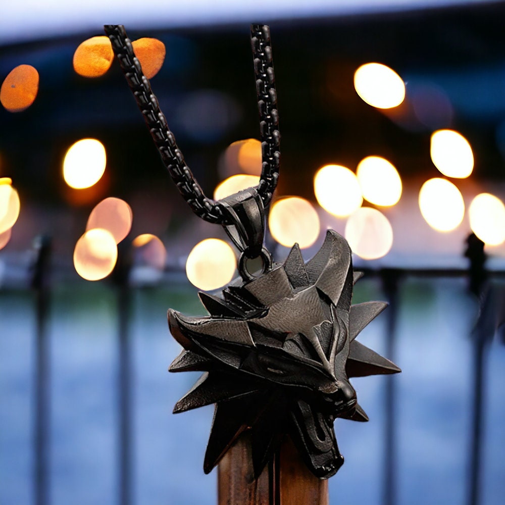 Stainless Steel Witcher Wolf Pendant Necklace, Witcher Necklace ...