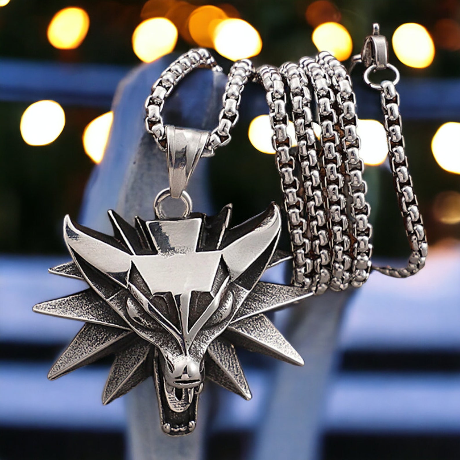 Stainless Steel Witcher Wolf Pendant Necklace, Witcher Necklace ...