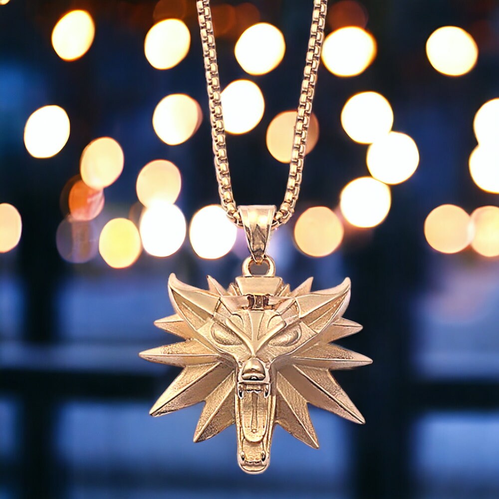 Stainless Steel Witcher Wolf Pendant Necklace, Witcher Necklace ...