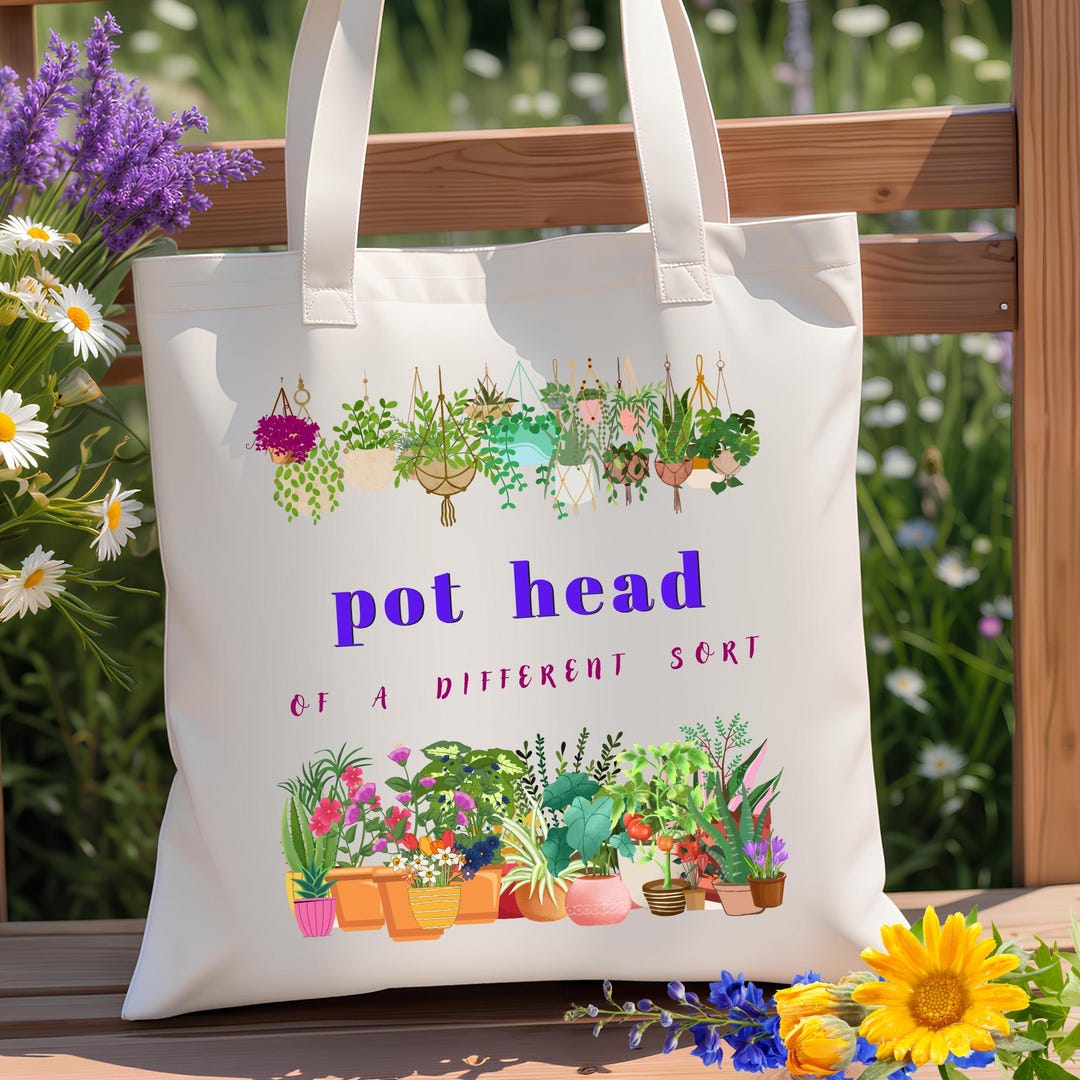 Funny Gardener Tote Bag With POT HEAD of a Different Sort Slogan Garden ...