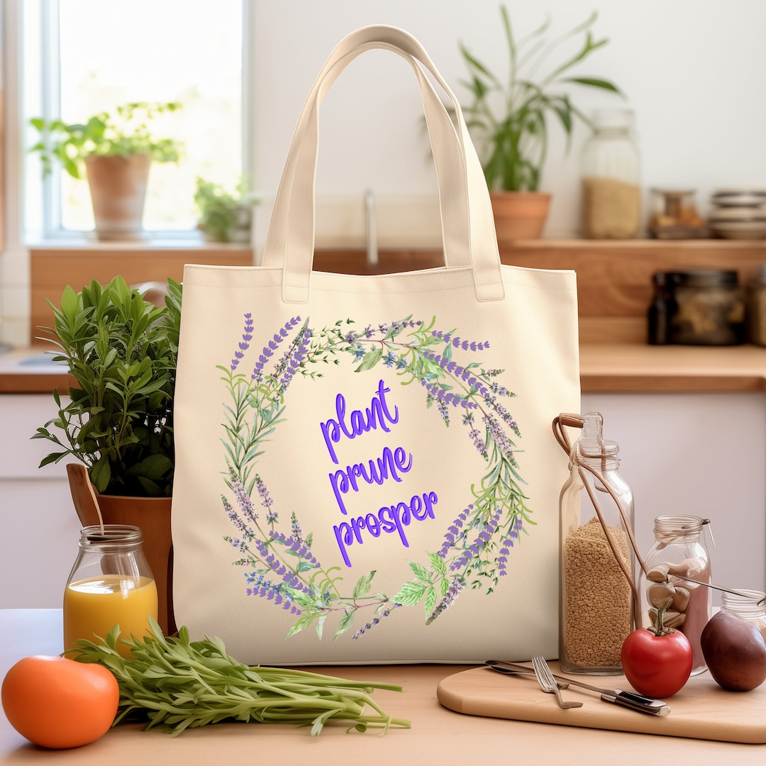 Plant-lady Floral Tote Bag With plant, Prune Prosper Slogan, Botanical ...