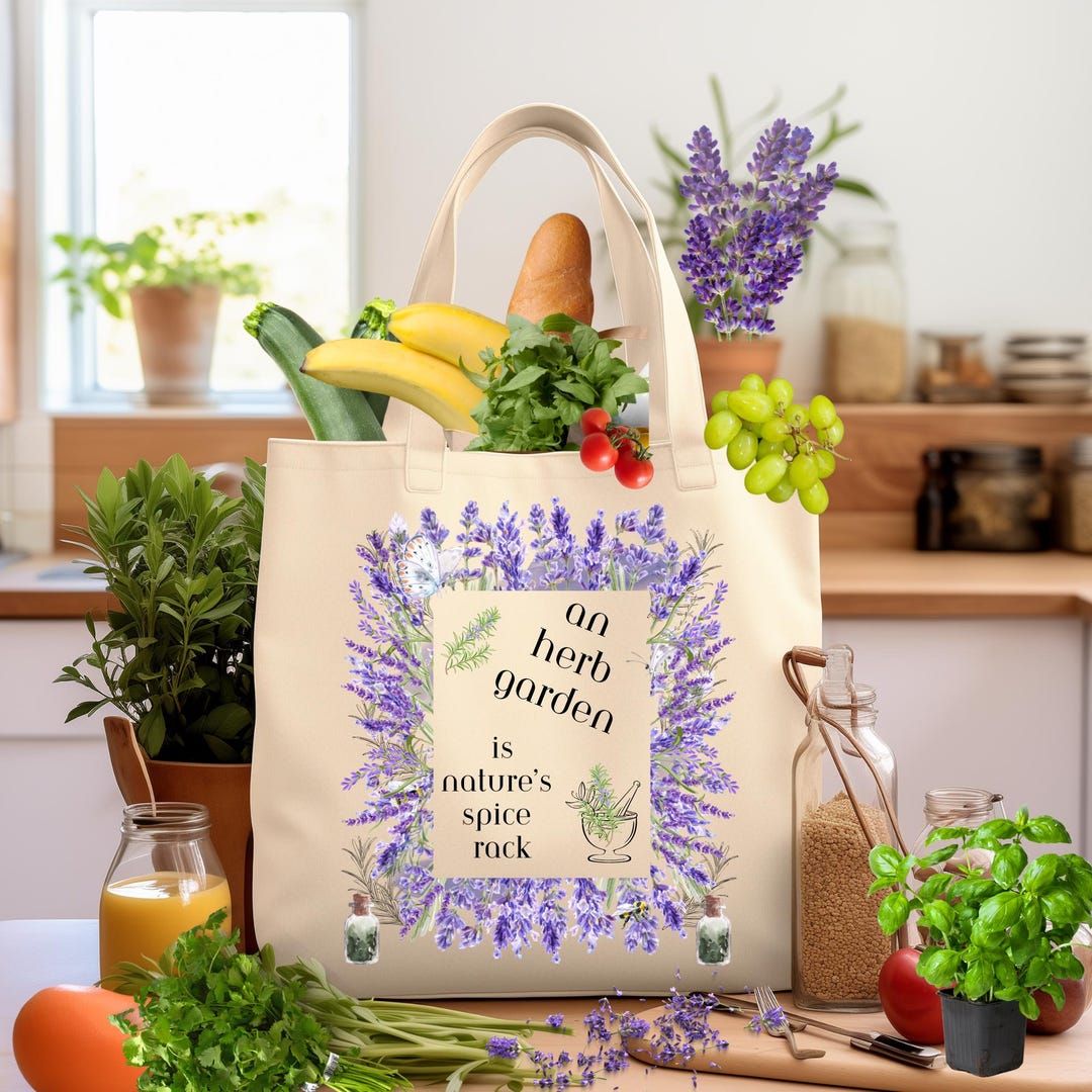 Plant-lady Floral Tote With "herb Garden - Nature's Spice Rack" Slogan ...