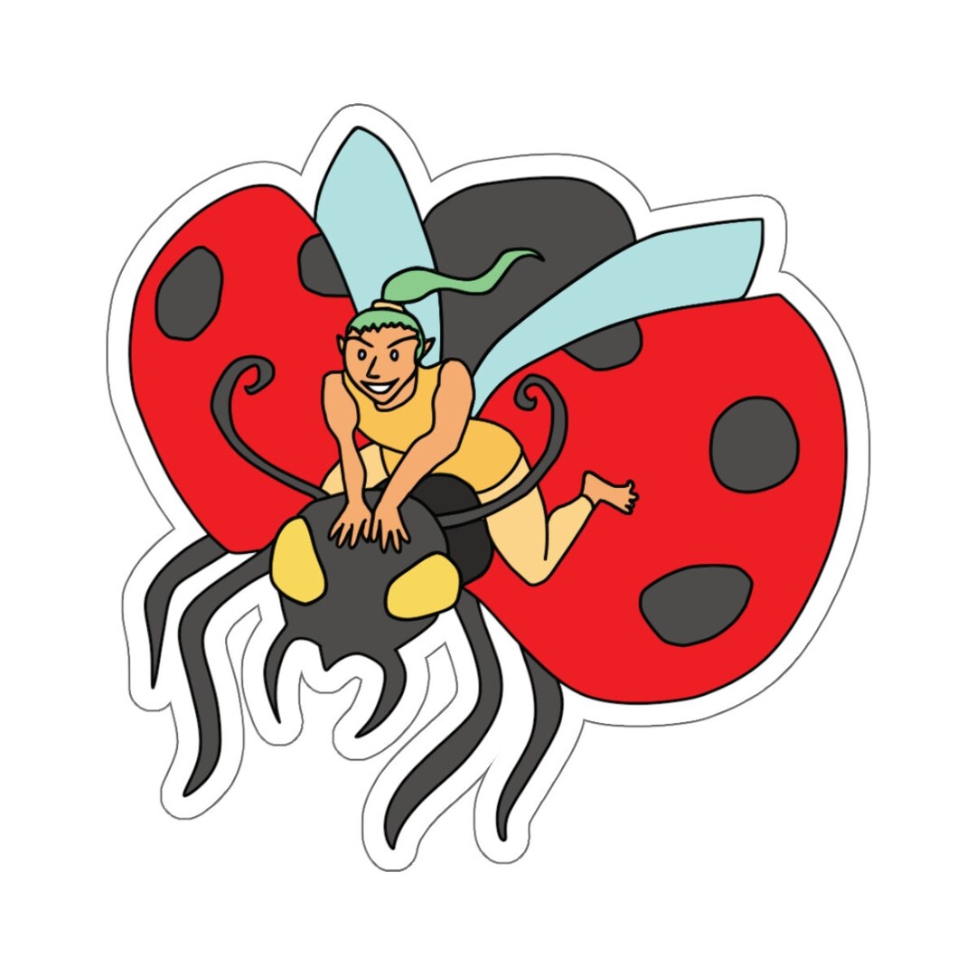 Pixie Joy Riding on a Ladybug Sticker, Retro Fantasy Art, Roleplaying ...