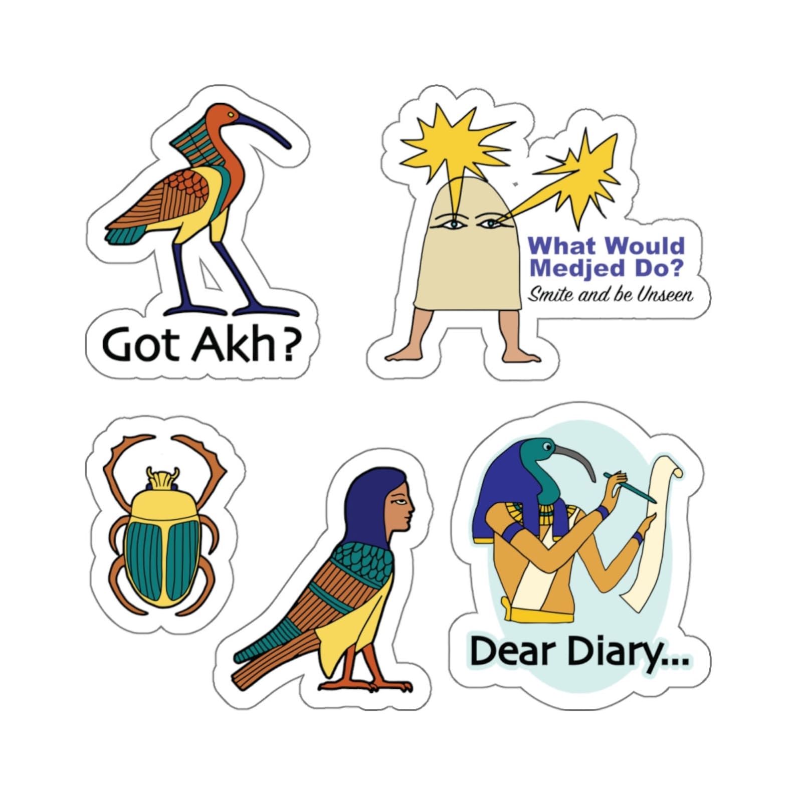 Ancient Egypt Sticker Sheet, What Would Medjed Do, Thoth Dear Diary, Got Akh, Ba, Scarab Funny ...