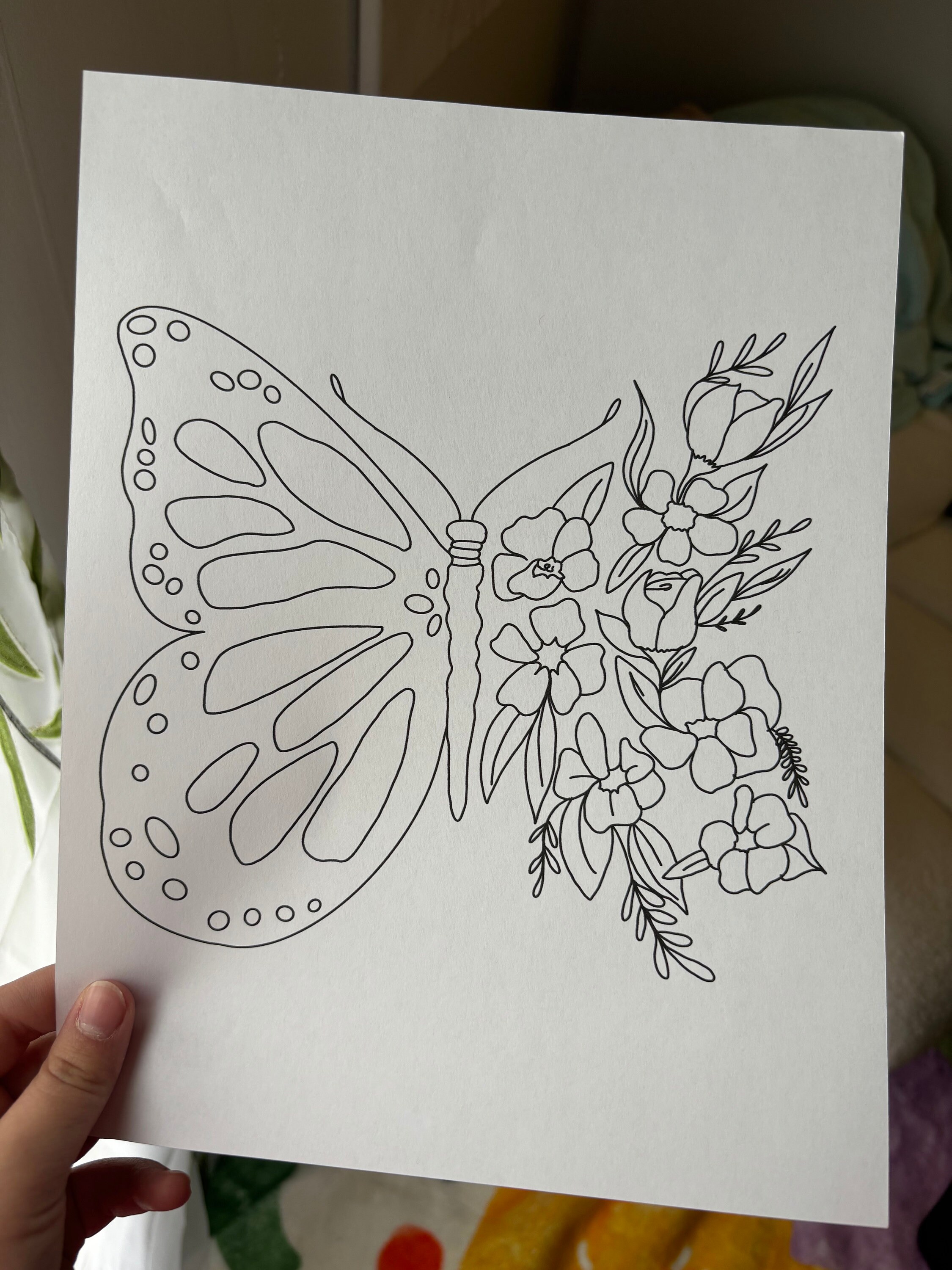 Floral Butterfly Coloring Page - Etsy