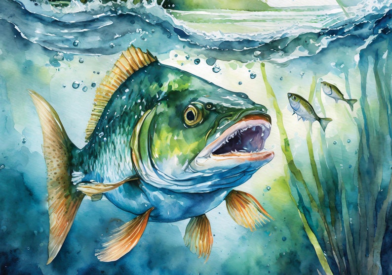 Largemouth Bass Watercolor Painting Postcards - Etsy