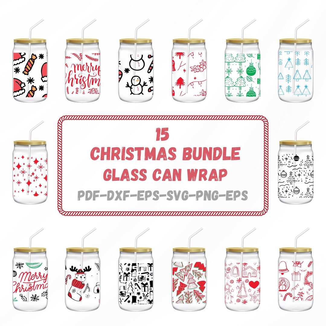 Christmas 16oz Glass Can Wrap Bundle | Christmas Cup Wrap | Christmas ...