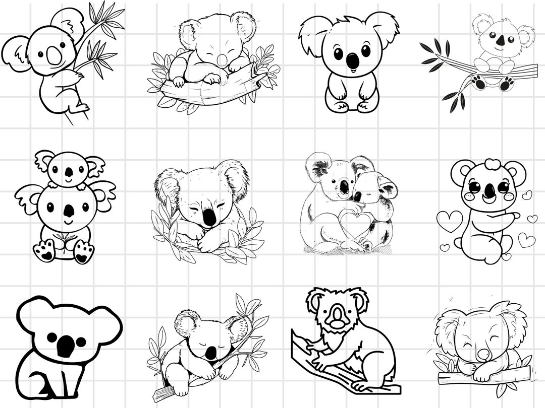 Cute Koala SVG Bundle, Kawaii Australia Koala SVG Pack, Cricut ...