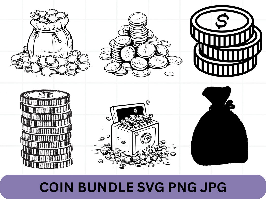Money Svg, Coins Svg, Coins Clipart, Coins Files for Cricut, Coins Cut ...