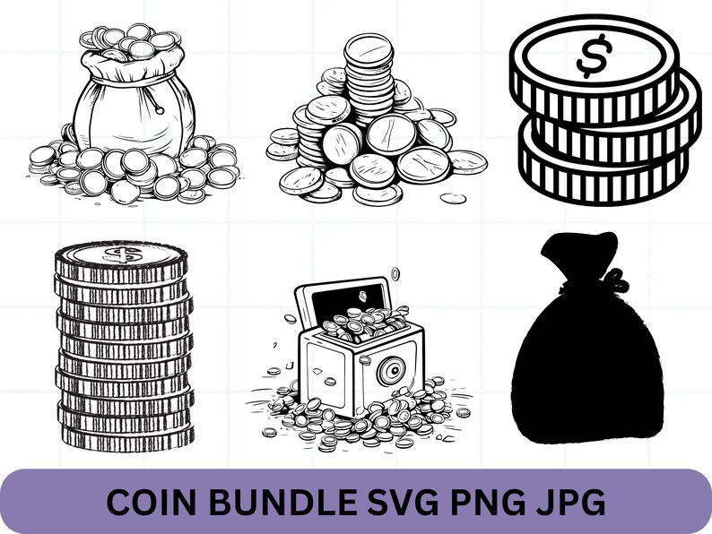 Money Svg, Coins Svg, Coins Clipart, Coins Files for Cricut, Coins Cut ...