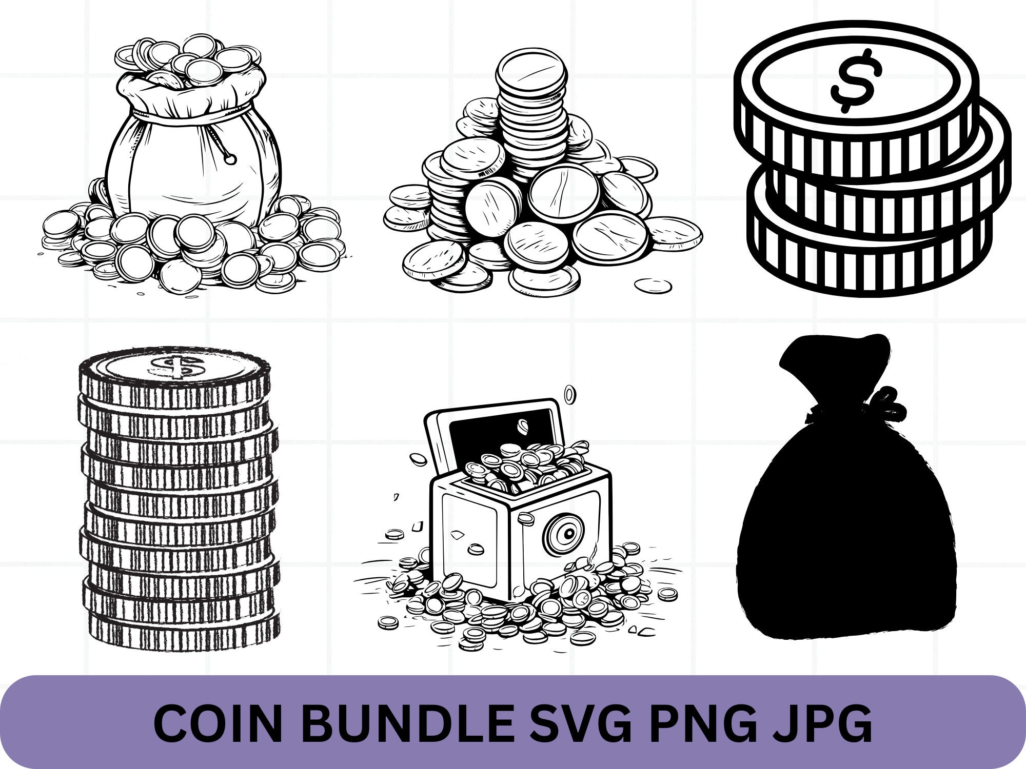 Money Svg, Coins Svg, Coins Clipart, Coins Files for Cricut, Coins Cut ...