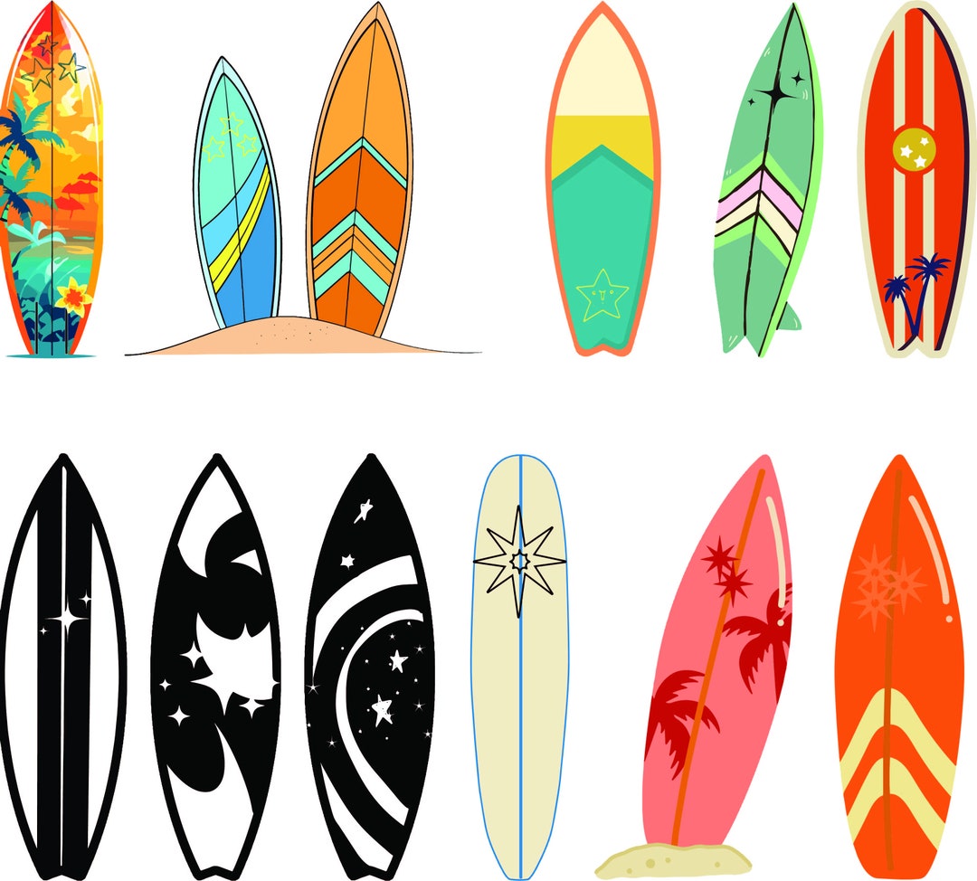 Surfboard Bundle - SVG, PNG, JPG - Digital Cut Files, Surf Clipart ...
