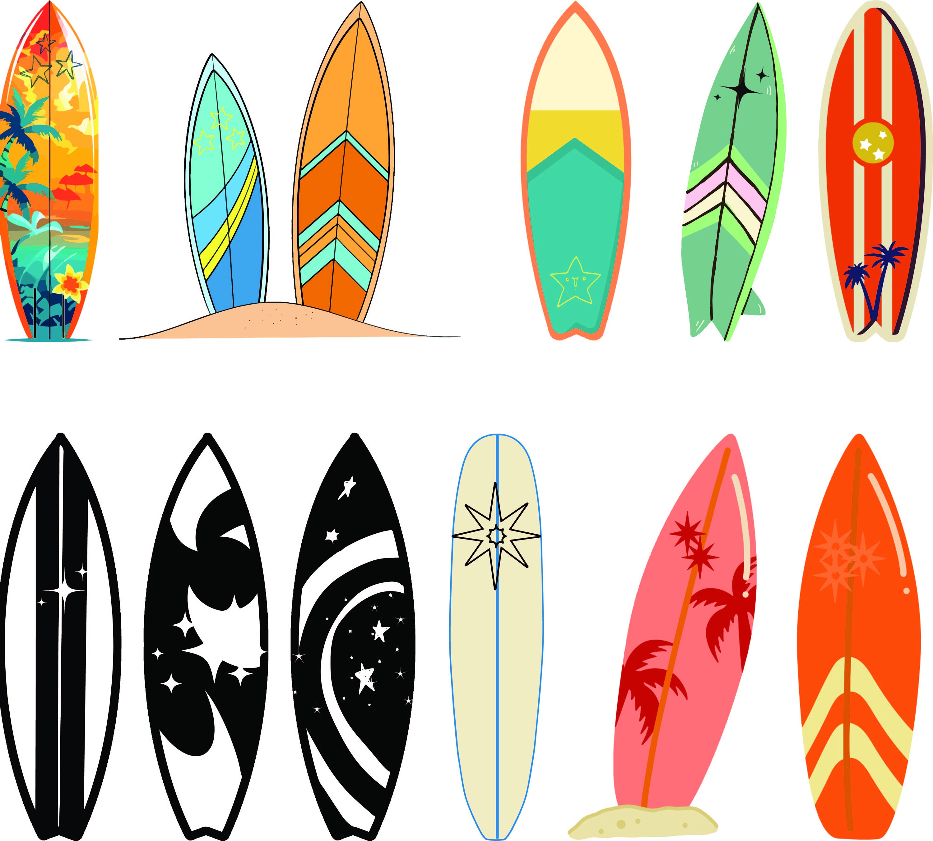 Surfboard Bundle - SVG, PNG, JPG - Digital Cut Files, Surf Clipart ...