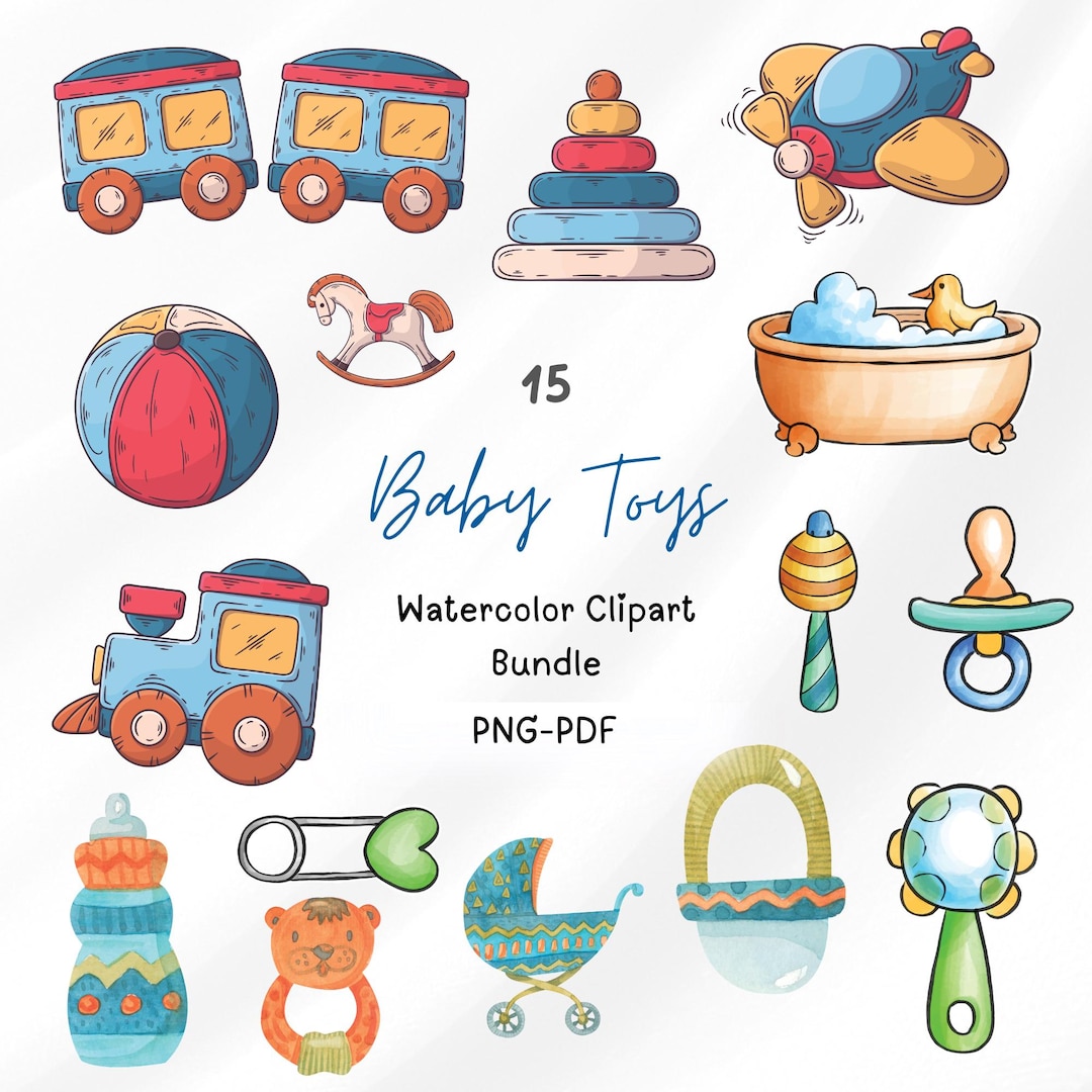 Baby Toys Watercolor Clipart Bundle - Nursery Decor, Baby Wall Art ...