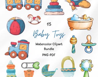 Baby Toys Watercolor Clipart Bundle - Nursery Decor, Baby Wall Art ...