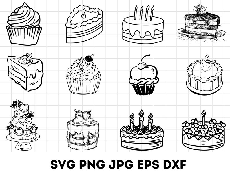 Cakes Svg Bundle / Birthday Svg/ Dessert Svg/ Baking Svg/ Wedding Svg ...