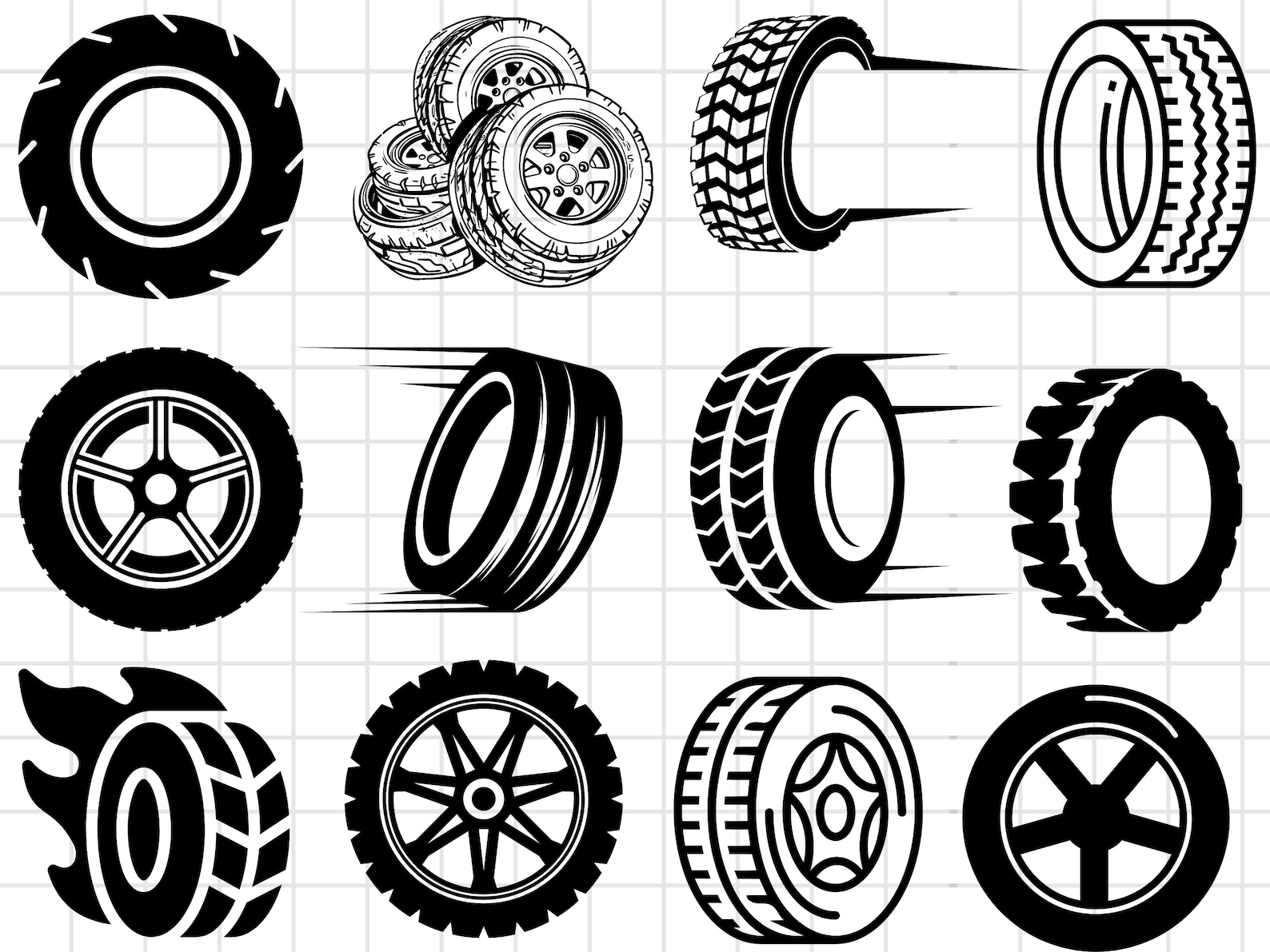 Tires SVG Bundle, Car Tires Svg File for Cricut, Wheels Design Elements ...