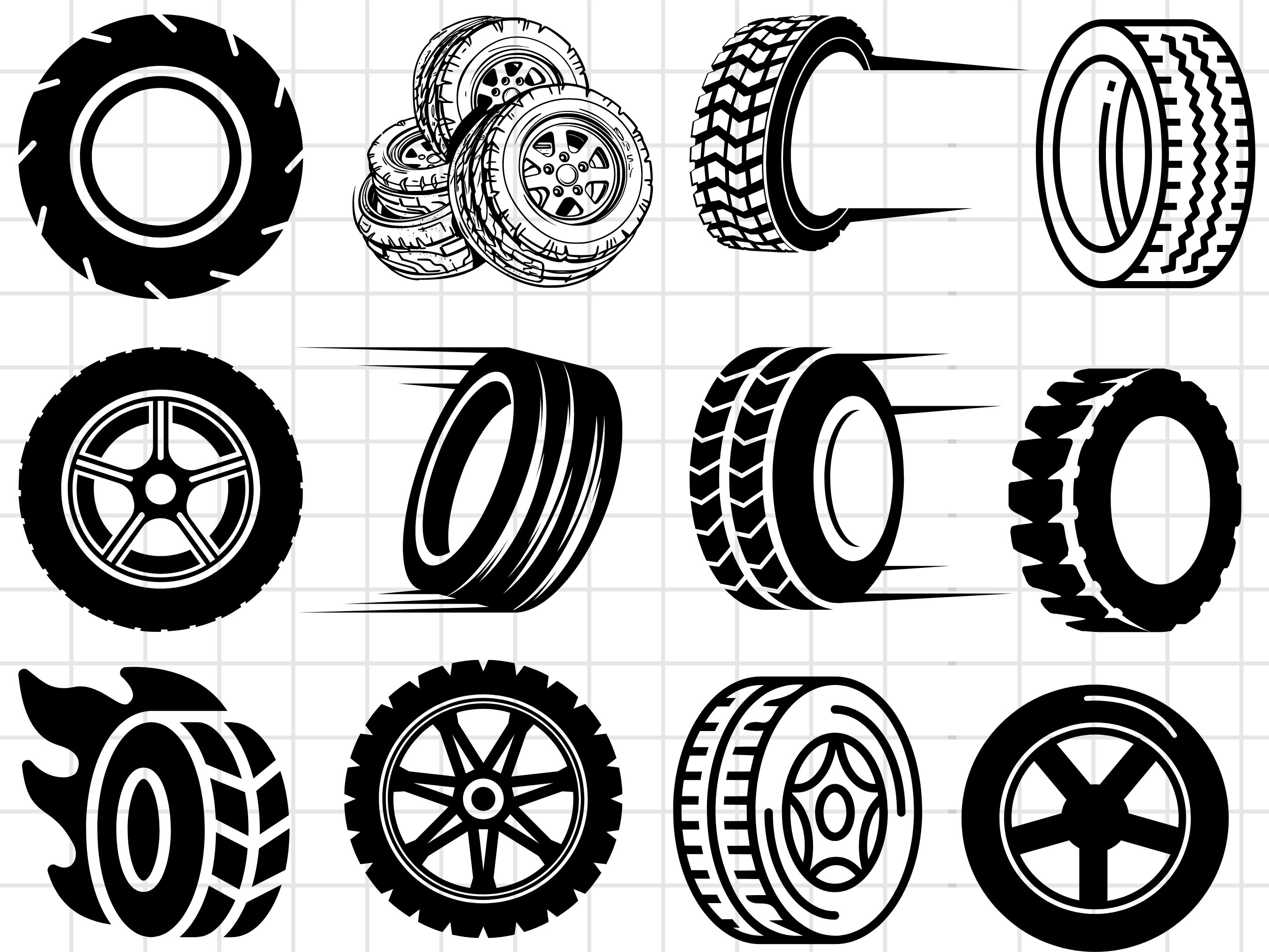 Tires SVG Bundle, Car Tires Svg File for Cricut, Wheels Design Elements ...