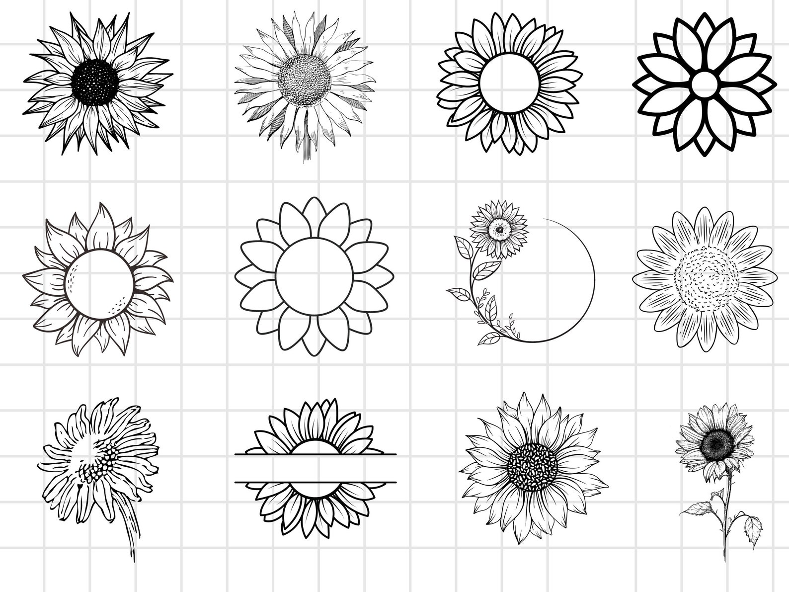 Sunflower SVG Bundle Sunflower Monogram Svg Sunflower Png Sunflower Cut ...
