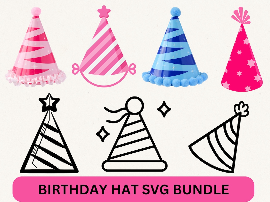 Birthday Hats SVG, Birthday Party Clipart, Party Hats SVG, Printable ...