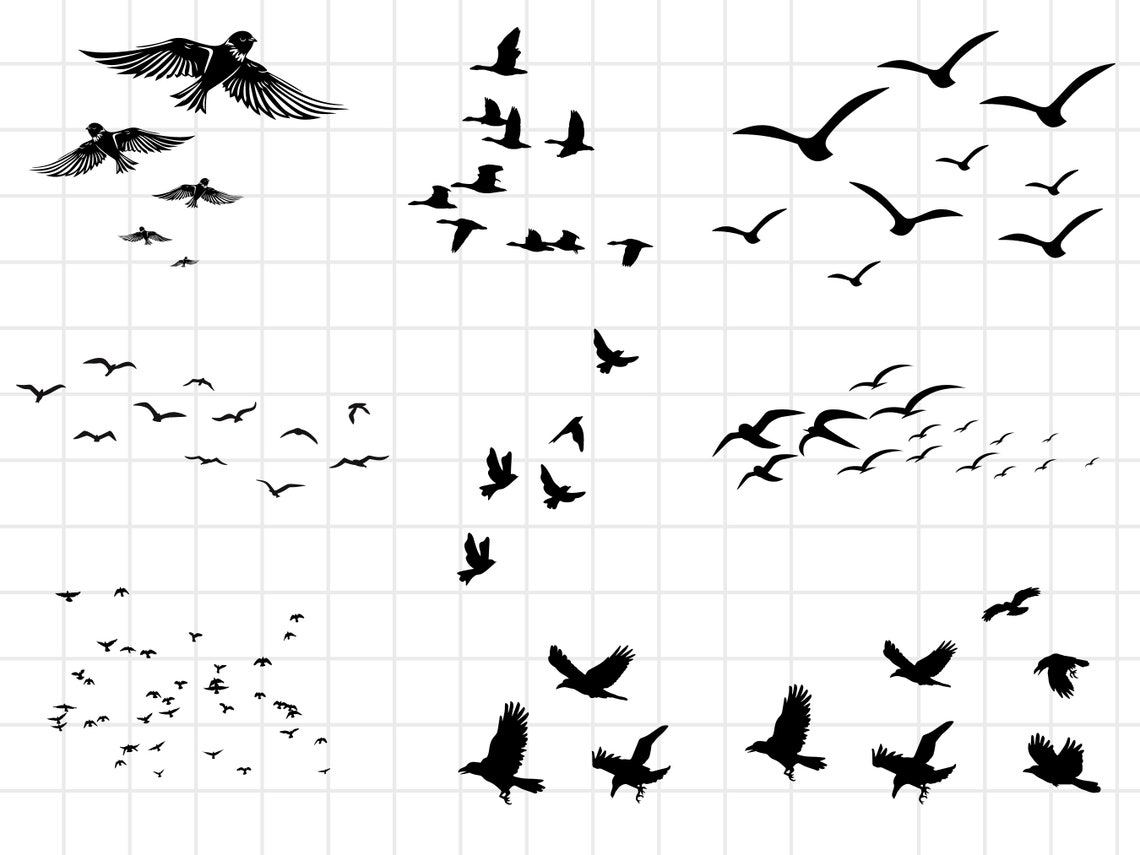 Cute Flying Birds SVG Bundle, Flying Bird Svg, Flock of Flying Birds ...