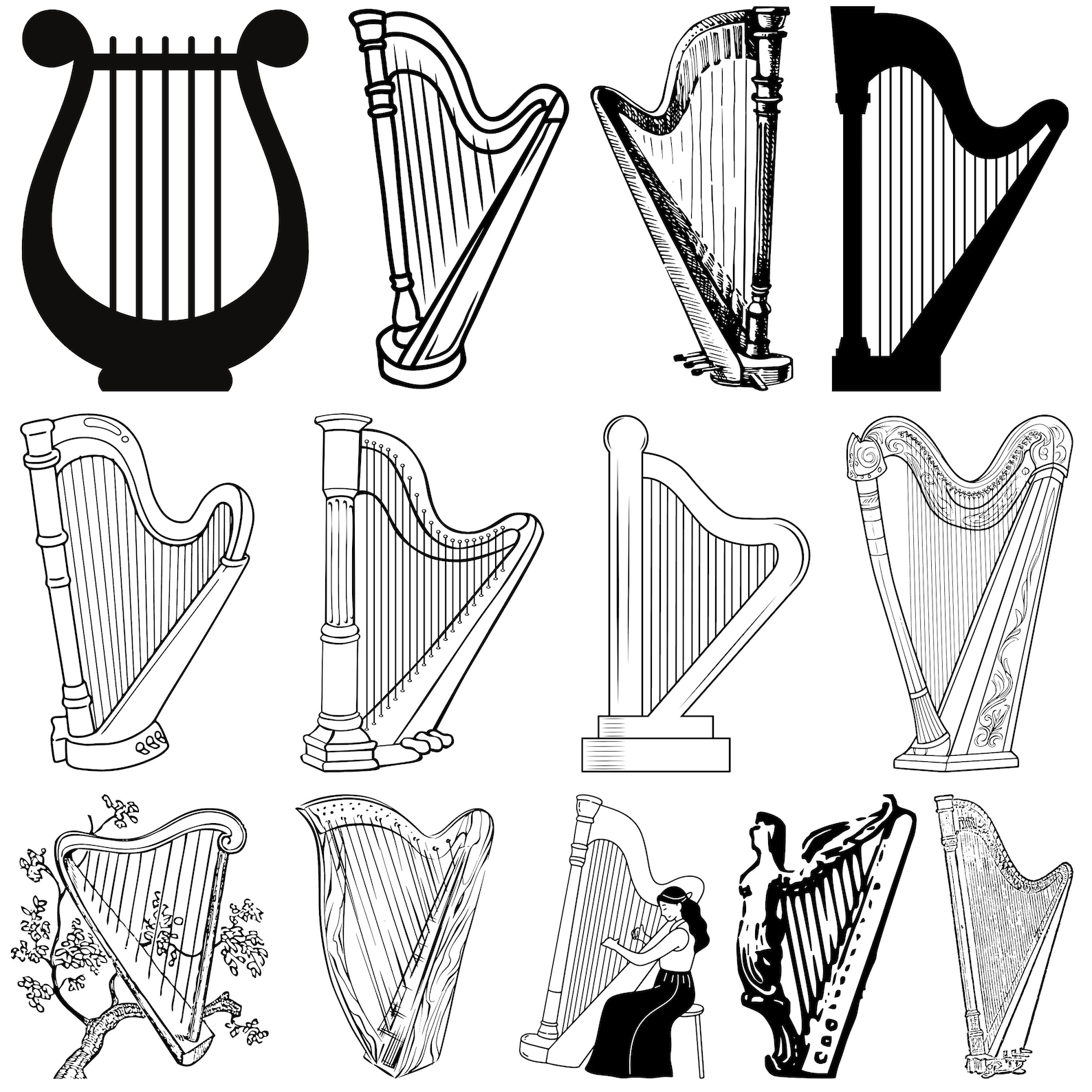 Harp SVG Bundle, Harp Design, Celtic Harp Svg, Harp Png, Harp Vector ...