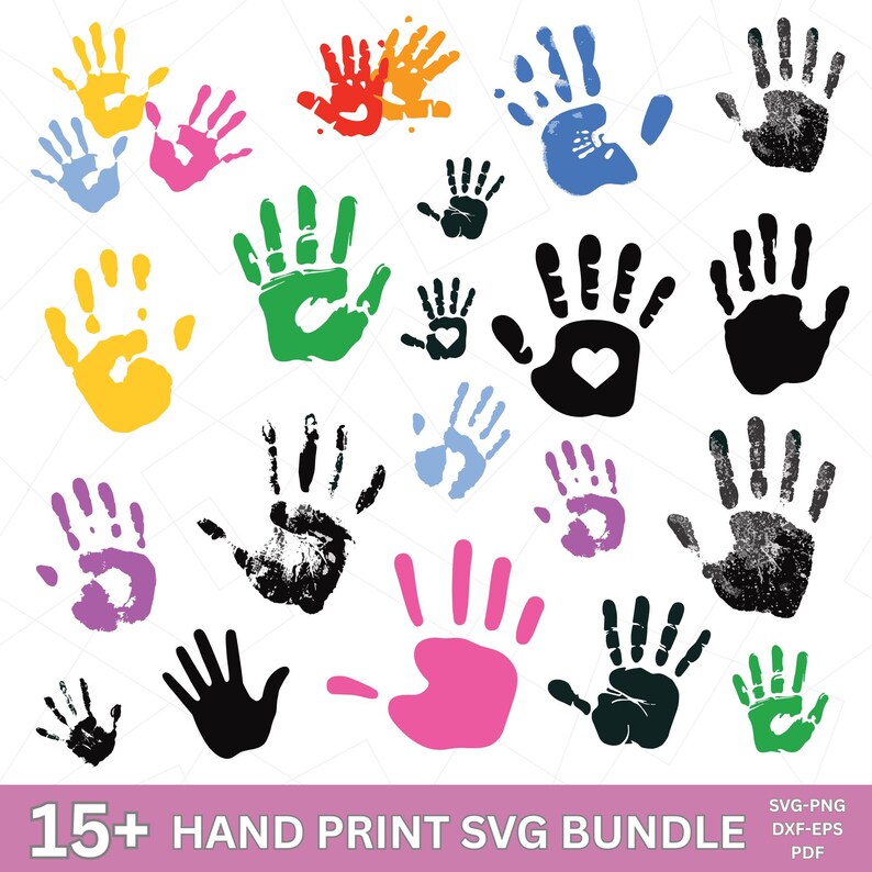 Hand Print SVG Bundle, Handprint Clipart, Painted Hand Svg, Palm Print ...
