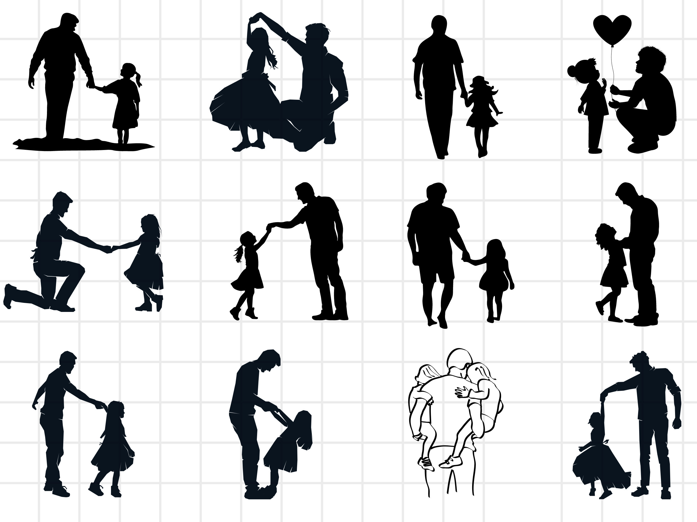 Father and Daughter Svg, Dad and Kids Silhouette, Dad of Girls Svg ...
