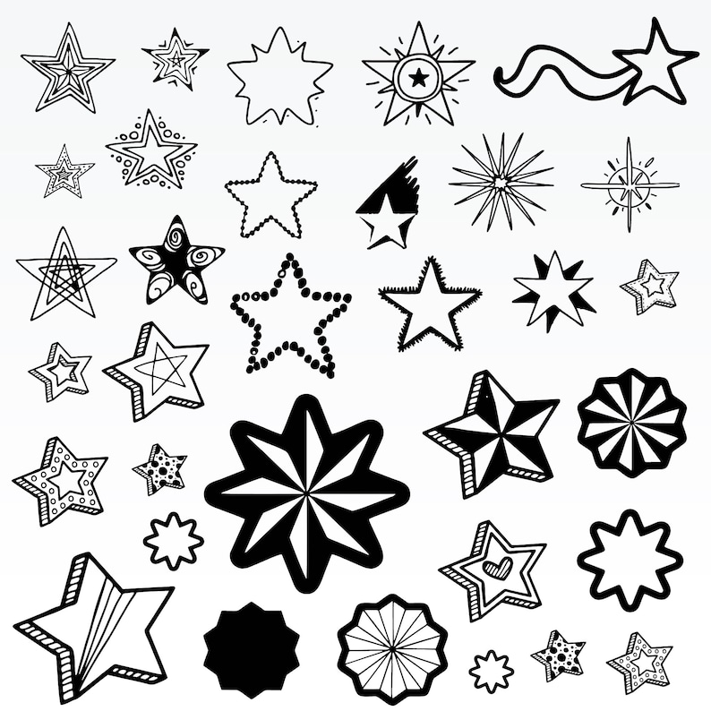 Star Svg Bundle, Night Star Clipart for Cricut, Shining Star Silhouette ...