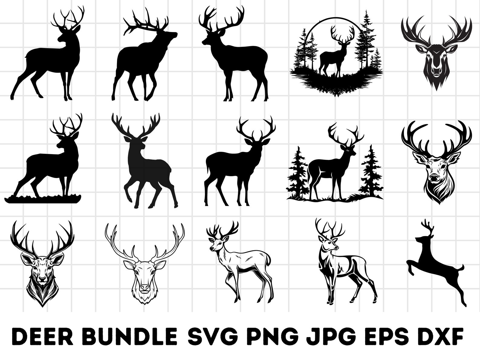 Deer SVG Bundle, Deer Hunting SVG, Deer Png, Deer Vector, Deer Cut Files, Deer Head Svg, Deer ...
