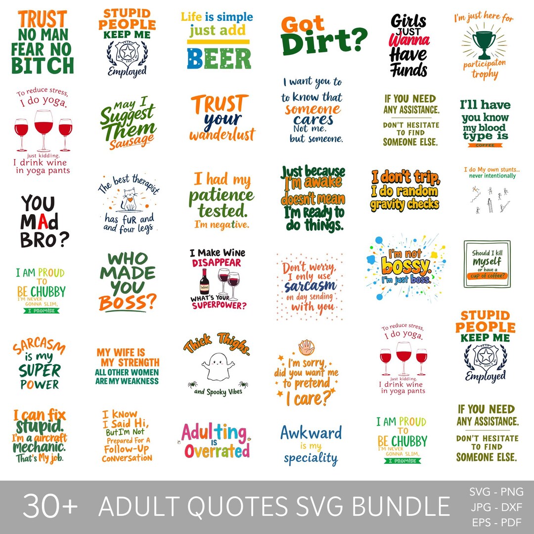 Adult Humor Svg Bundle, Sarcastic Png, Funny Png, Sarcastic Clipart ...