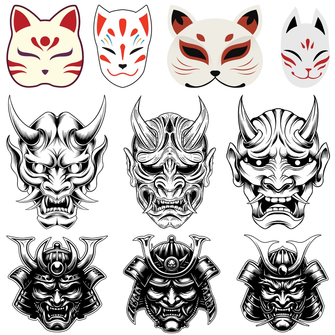 Apanese Mask SVG Bundle, Oni Demon Mask, Japanese Mask Dxf, Demon Mask ...
