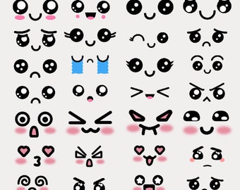 Cute Kawaii SVG Face Bundle, Emotion Face Bundle, Kawaii Clipart, Cute ...