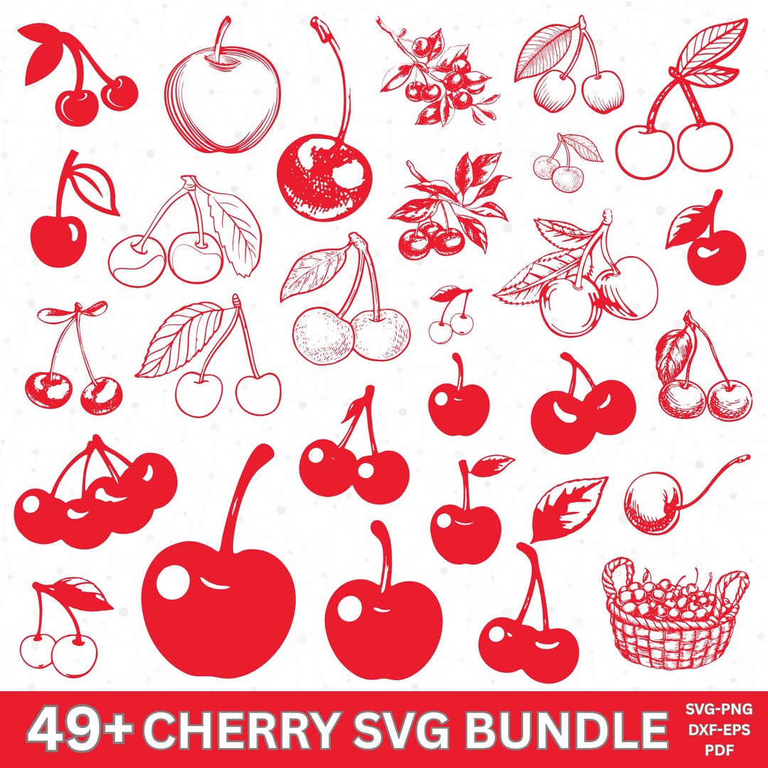 Paquete SVG de cereza, clipart de cereza linda, lazo de cereza SVG ...