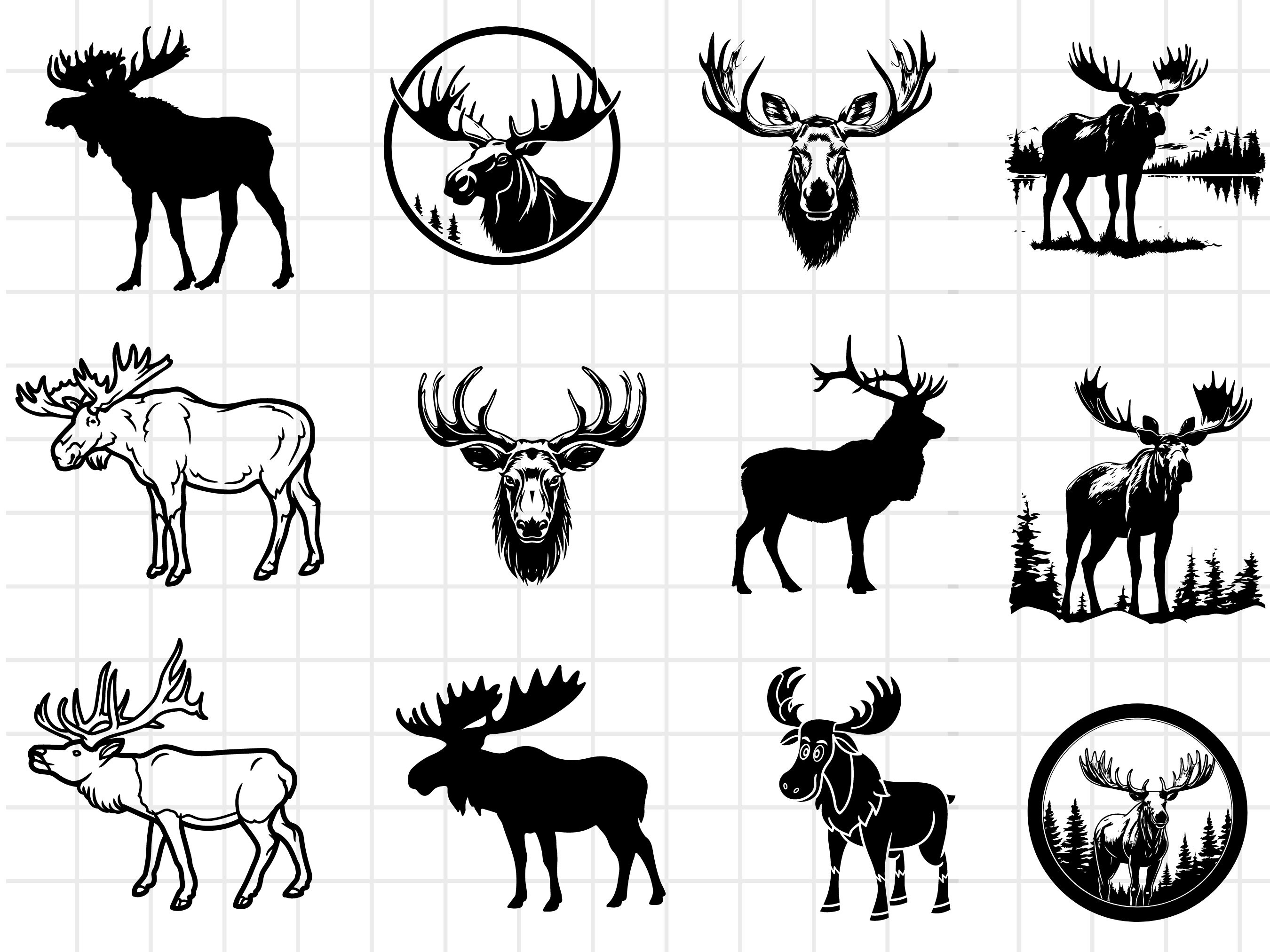 MOOSE SVG Bundle, Moose Clipart, Moose Silhouette, Deer Svg, Moose Cut ...