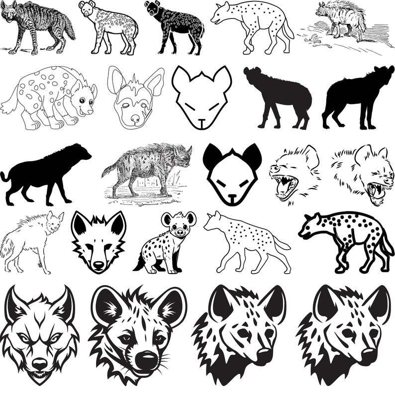 Hyena SVG Bundle, Hyena SVG, Safari Animal Silhouette Clipart, Black ...