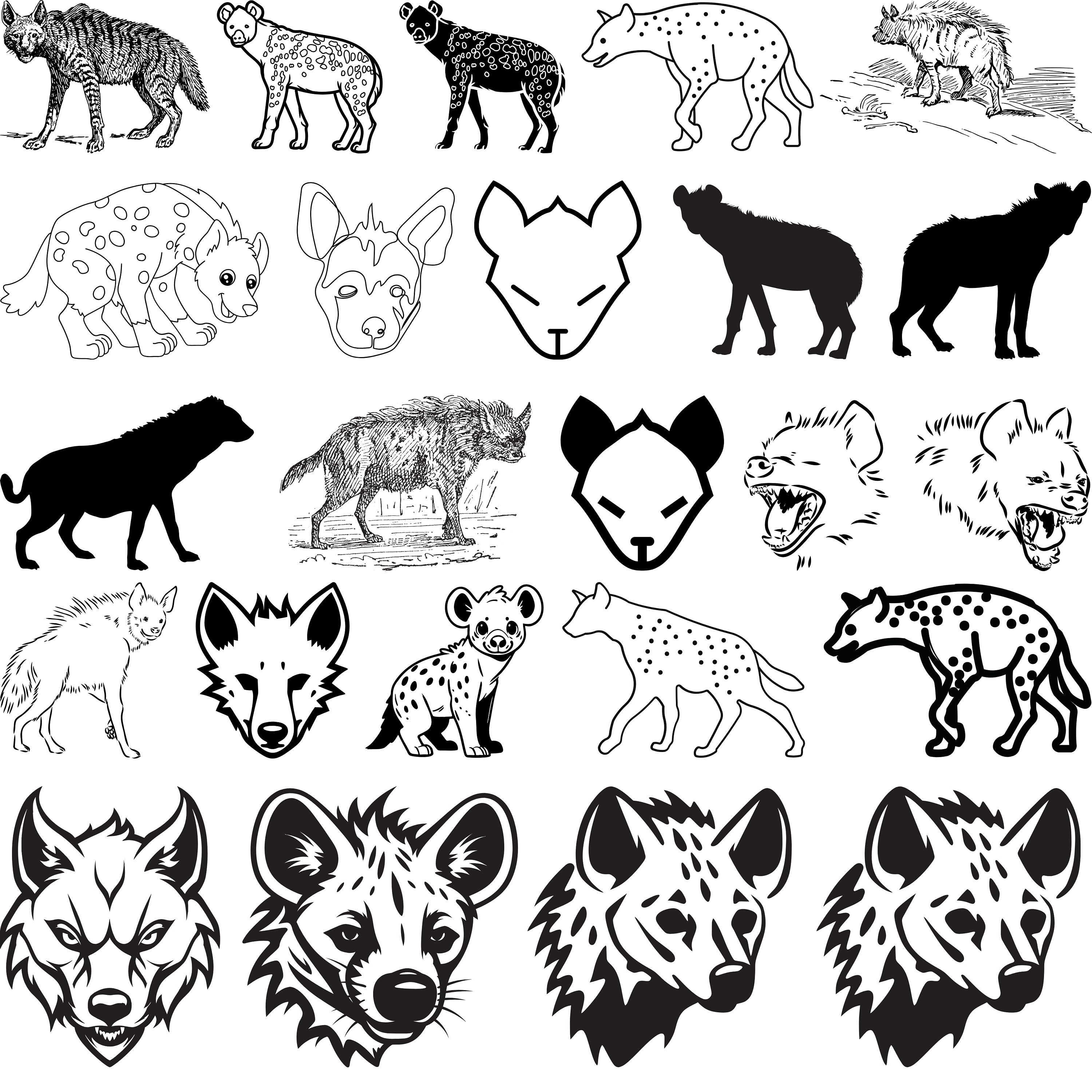 Hyena SVG Bundle, Hyena SVG, Safari Animal Silhouette Clipart, Black ...