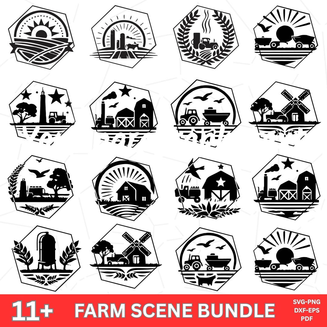 Farm Scene SVG Bundle, Farm Landscape, Rural Scene, Digital Download ...